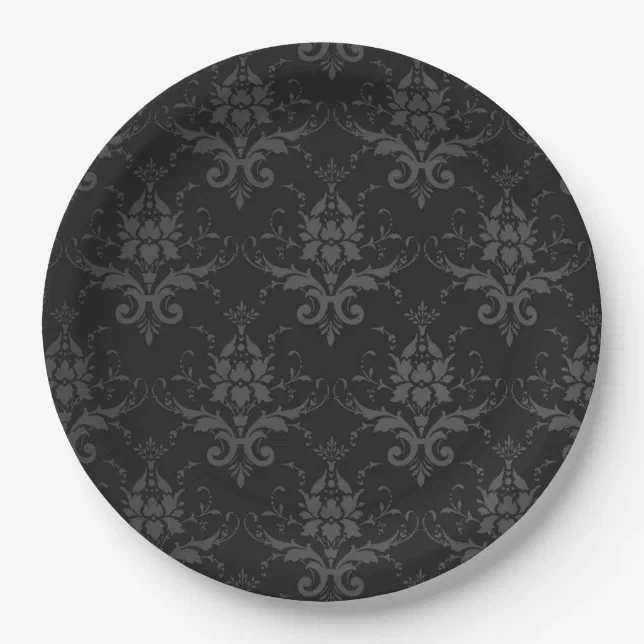 Black Brocade Pattern Gothic Paper Plate | Zazzle