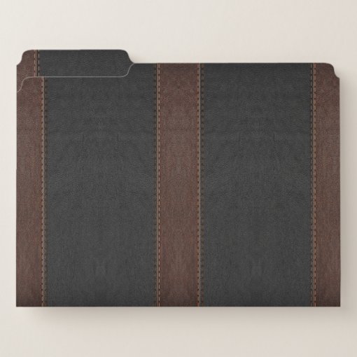 Black & Brown Faux Leather Stitched Effect File Folder | Zazzle