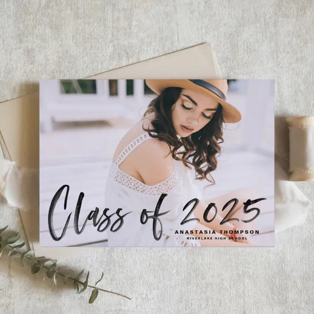 Black Brush Lettering Class of 2025 Graduation Postcard | Zazzle
