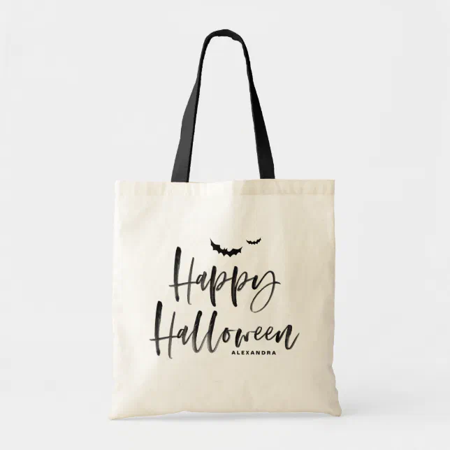 Black Brush Lettering Happy Halloween Personalized Tote Bag | Zazzle