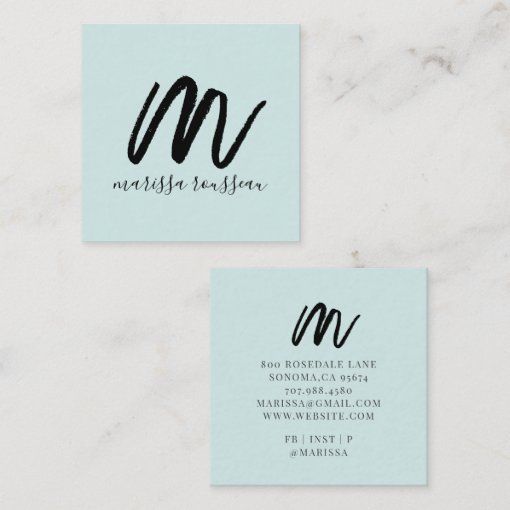 Black Brush Script Initial Name Blue Calling Card | Zazzle