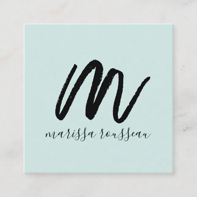 Black Brush Script Initial Name Blue Calling Card | Zazzle