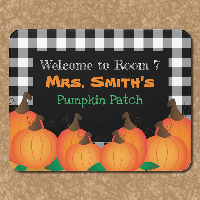 Black Buffalo Plaid Fall Teacher Classroom Door Sign | Zazzle