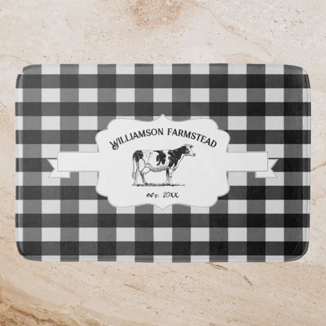 Black Buffalo Plaid Farm Cow Bath Mat | Zazzle