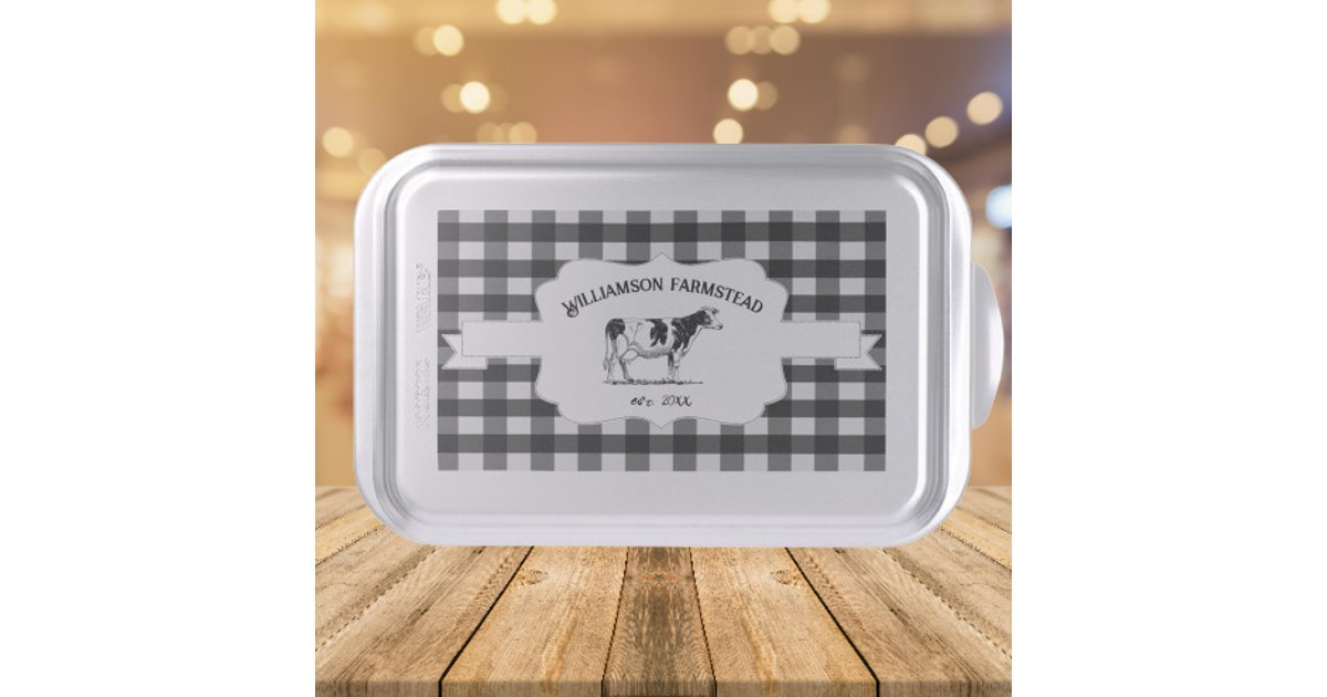 Black Buffalo Plaid Farm Cow Cake Pan | Zazzle
