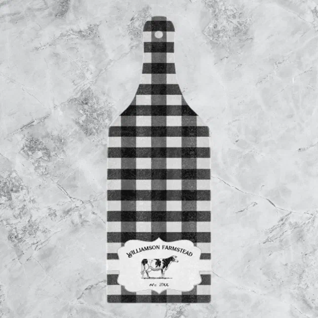 Black Buffalo Plaid Farm Cow Cutting Board | Zazzle