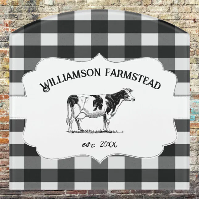 Black Buffalo Plaid Farm Cow Door Sign | Zazzle