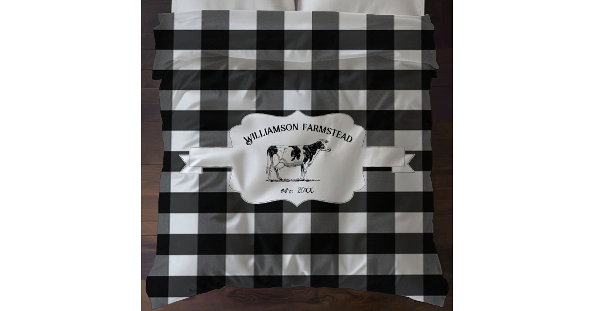 Black Buffalo Plaid Farm Cow Duvet Cover | Zazzle