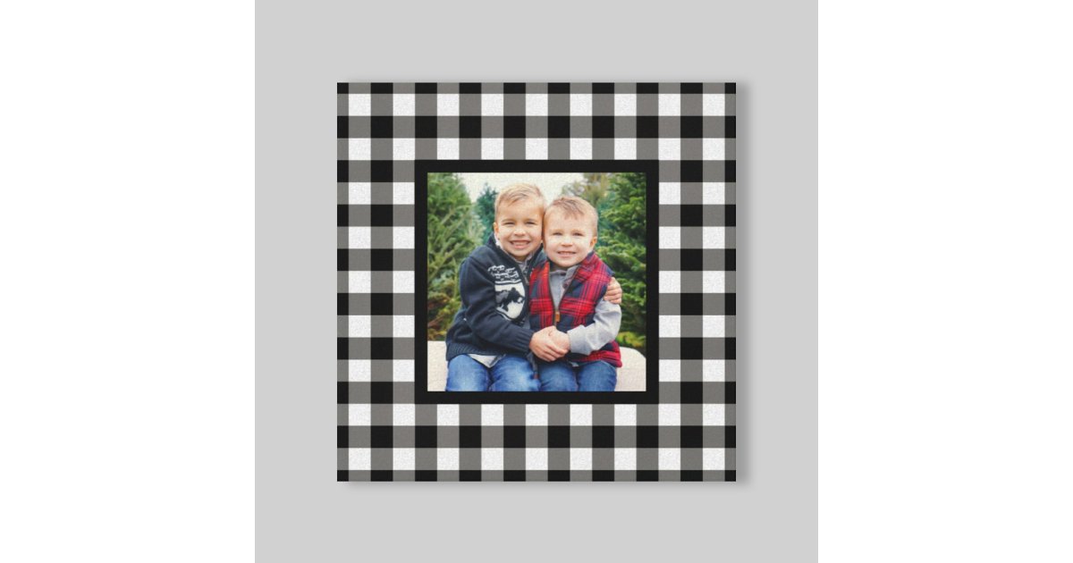 Black Buffalo Plaid Farmhouse Christmas Photo Canv Canvas Print | Zazzle