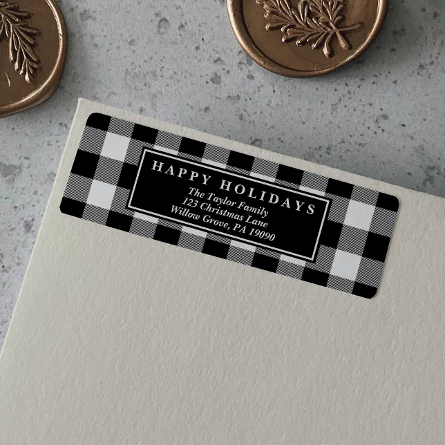 Black Buffalo Plaid Pattern Christmas Card Label | Zazzle