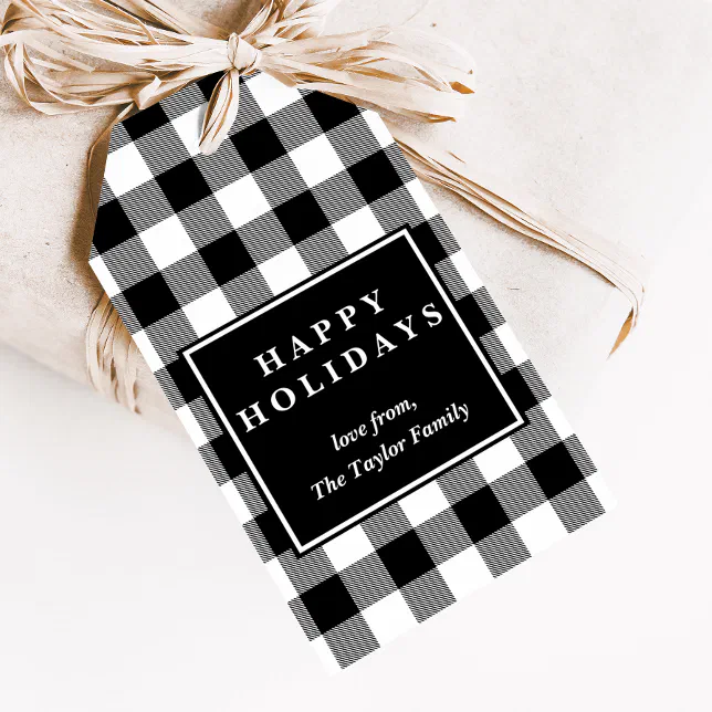 Black Buffalo Plaid Pattern Christmas Gift Tags | Zazzle