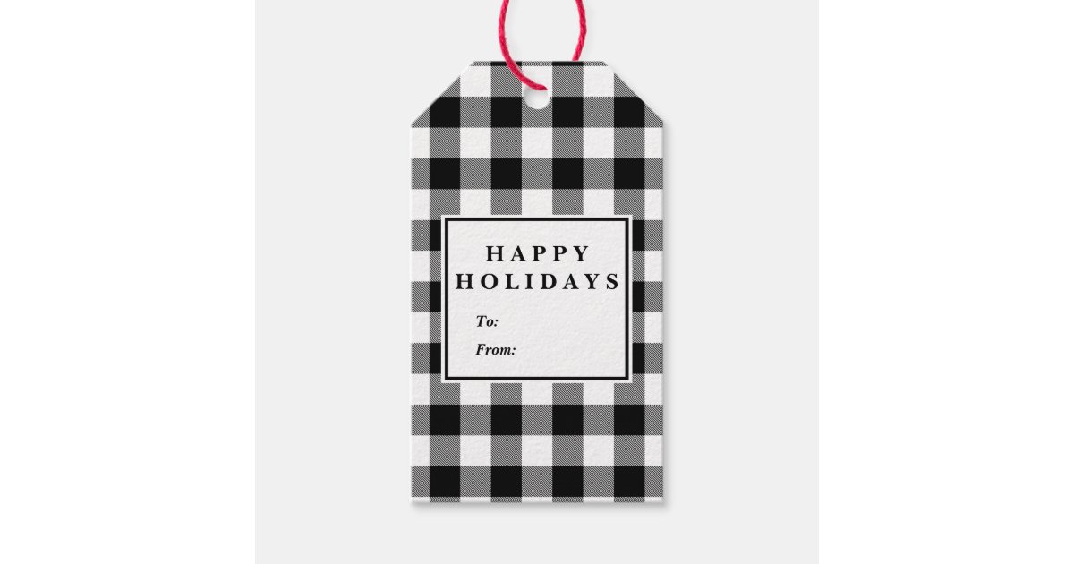 Black Buffalo Plaid Pattern Christmas Name Gift Tags | Zazzle