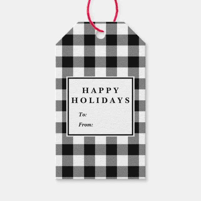 Black Buffalo Plaid Pattern Christmas Name Gift Tags | Zazzle