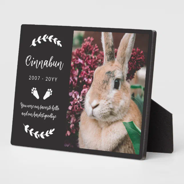 Black Bunny Paws Greenery Photo Rabbit Memorial Plaque | Zazzle