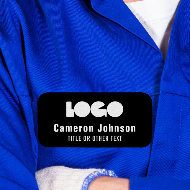 Black Business Logo Name Professional Work Uniform Patch | Zazzle