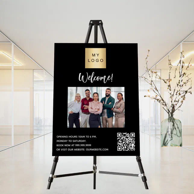 Black Business Logo Photo Welcome Qr Code Foam Board Zazzle