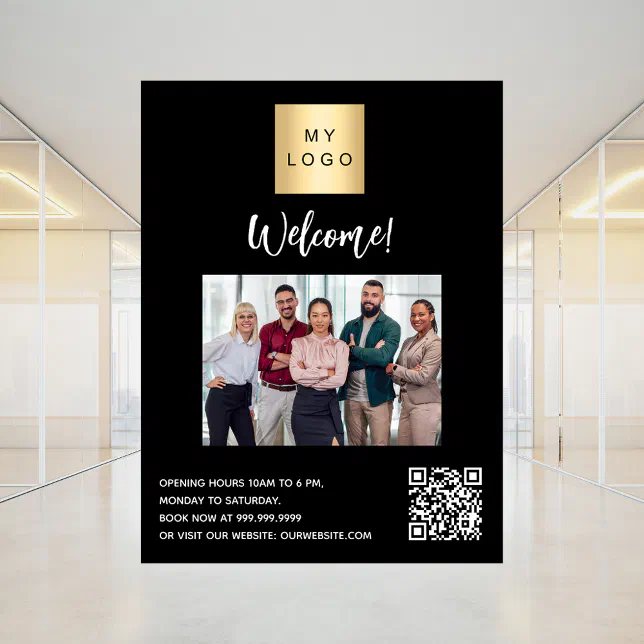 Black business logo photo welcome QR-code Poster | Zazzle