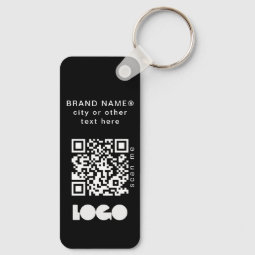 Black Business Logo & QR Code, Company Horizontal Keychain | Zazzle
