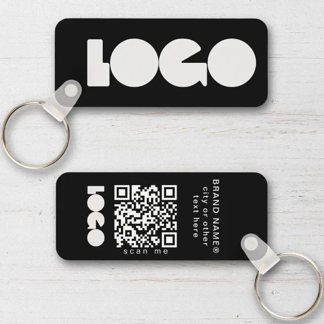 Black Business Logo & QR Code, Company Horizontal Keychain | Zazzle