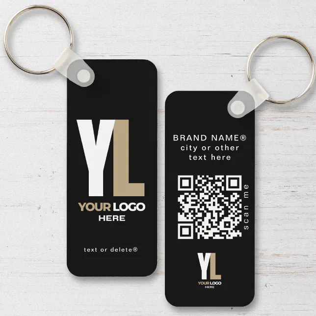 Black Business Logo & QR Code, Company Vertical Keychain | Zazzle