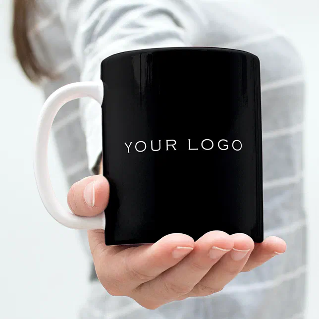 Black business logo rectangular coffee mug | Zazzle