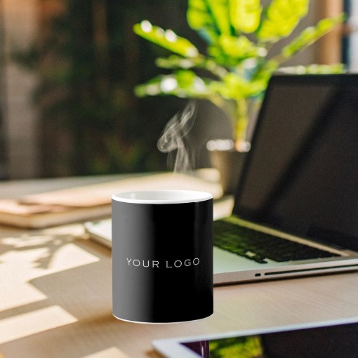 Black business logo rectangular coffee mug | Zazzle