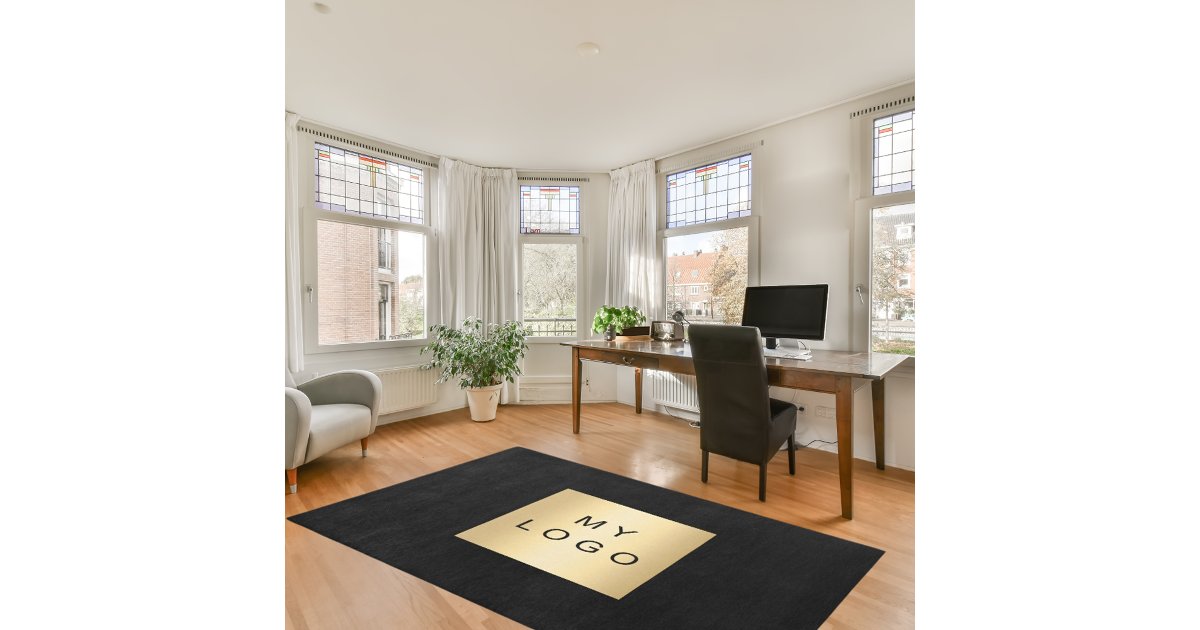 Black business logo rug | Zazzle
