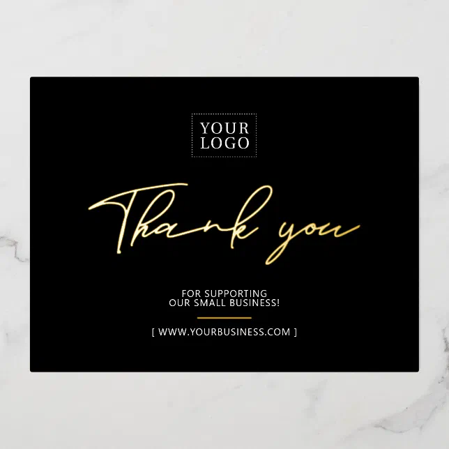 Black Business Logo Thank you Package Insert Foil Invitation Postcard ...