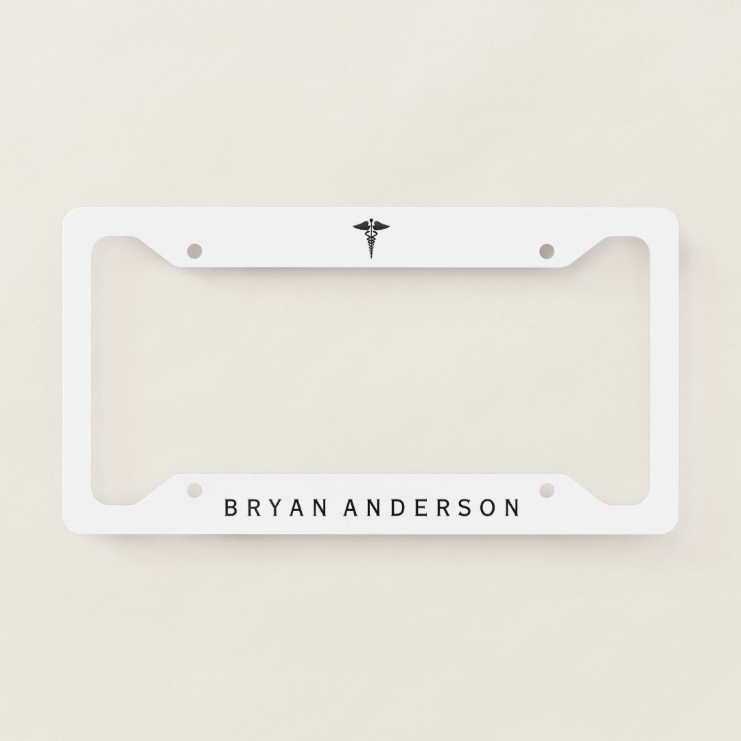 Black Caduceus Symbol Licence Plate Frame | Zazzle