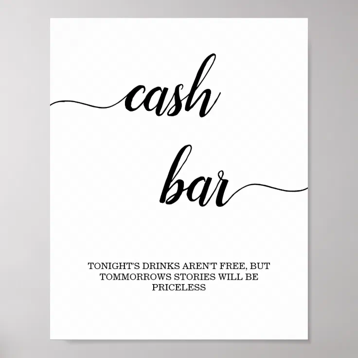 Black Calligraphy Cash Bar Sign | Zazzle