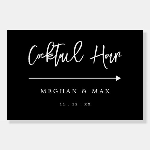 Black Calligraphy Cocktail Hour Directions Sign | Zazzle