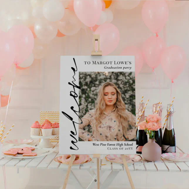 Black Calligraphy Photo Graduation Welcome Foam Board | Zazzle