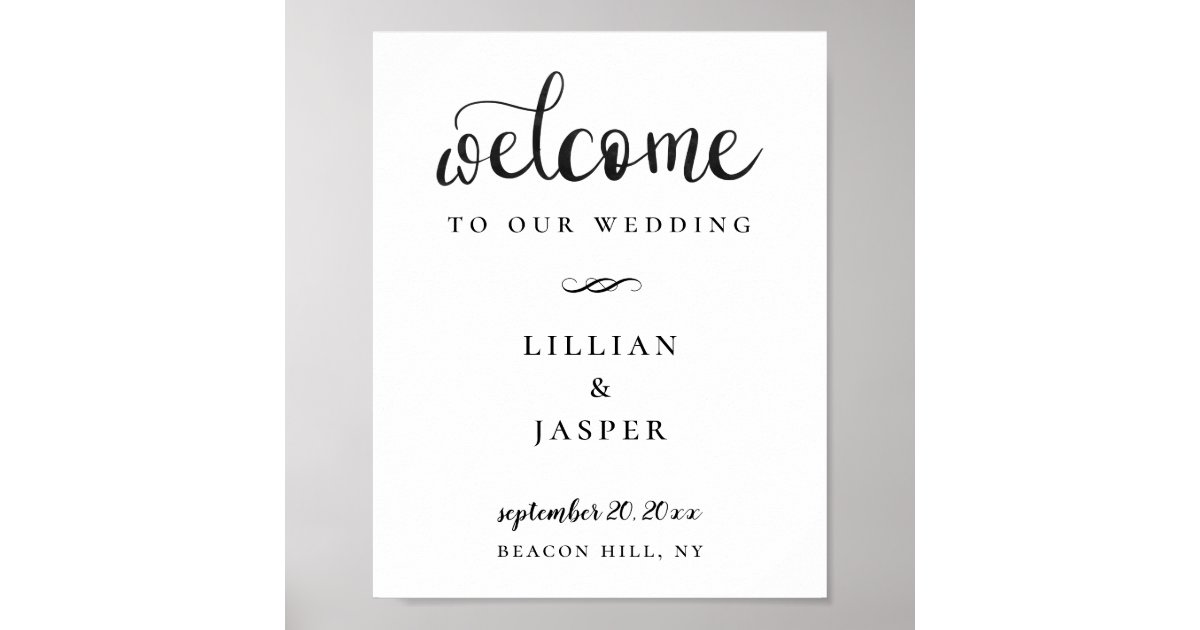 Black Calligraphy Script Wedding Welcome Sign | Zazzle