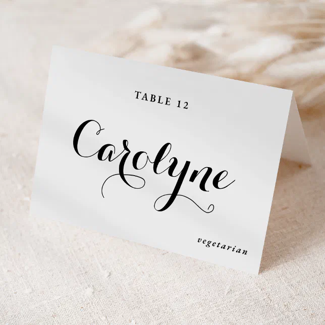 Black Calligraphy Wedding Meal Choice Place Card | Zazzle