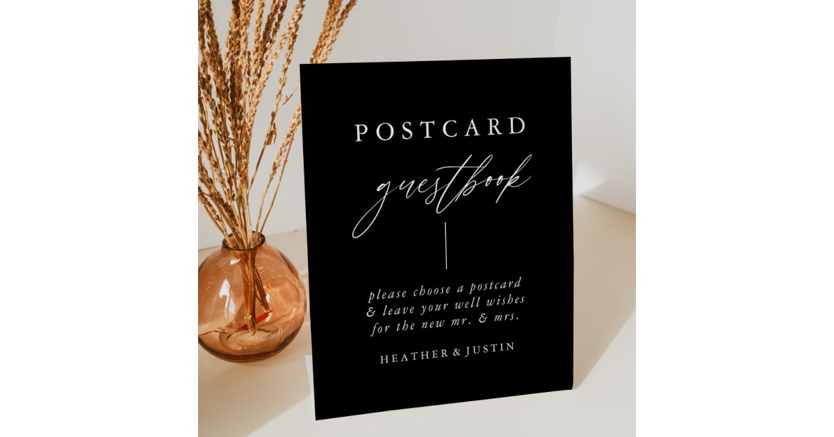Black Calligraphy Wedding Postcard Guestbook Sign | Zazzle