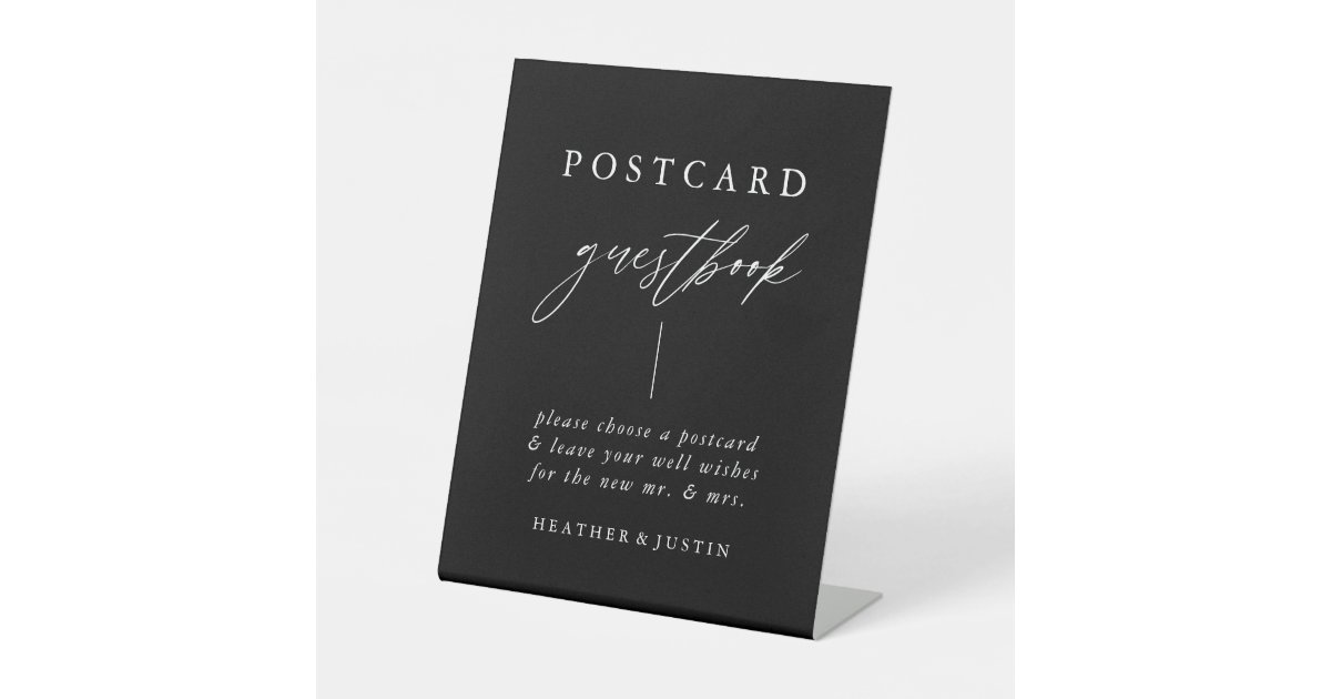 Black Calligraphy Wedding Postcard Guestbook Sign | Zazzle