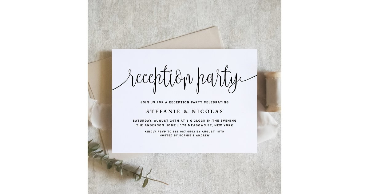 Black Calligraphy Wedding Reception Party Invitation | Zazzle