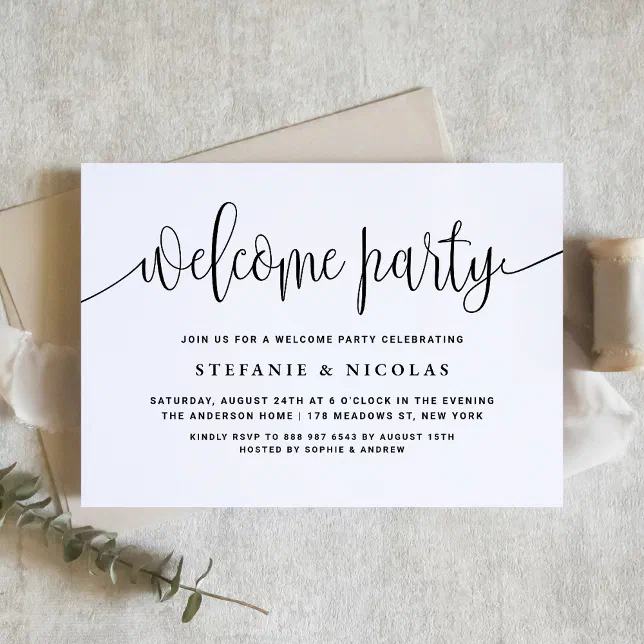 Black Calligraphy Welcome Party Invitation | Zazzle