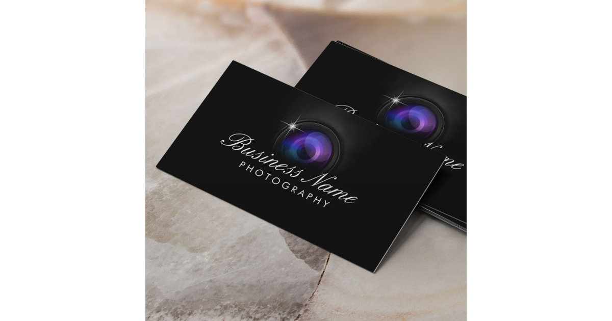 Black Camera Lens Photography Studio Business Card | Zazzle