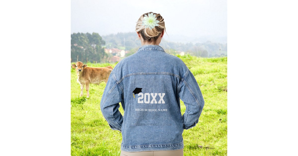 Black Cap Class of 20XX Graduation Denim Jacket | Zazzle