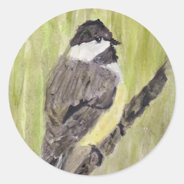 Black-capped Chickadee Bird - acrylic painting. Classic Round Sticker ...