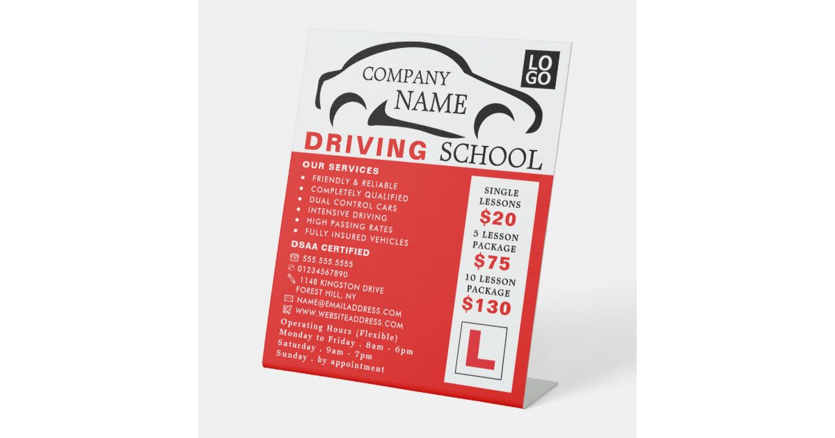 Black Car Logo, Driving School, Instructor Advert Pedestal Sign | Zazzle