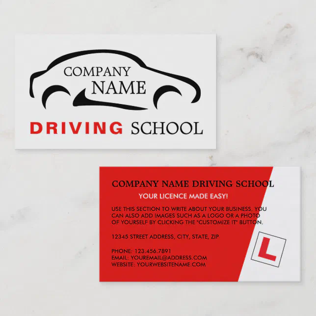 Black Car Logo, Driving School, Instructor Business Card | Zazzle