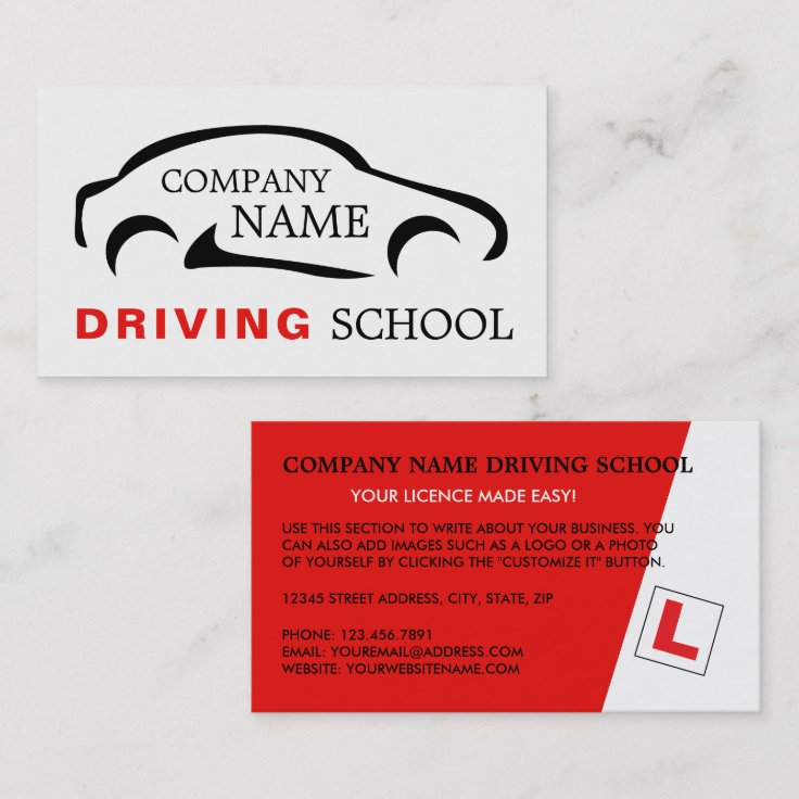 Black Car Logo, Driving School, Instructor Business Card | Zazzle