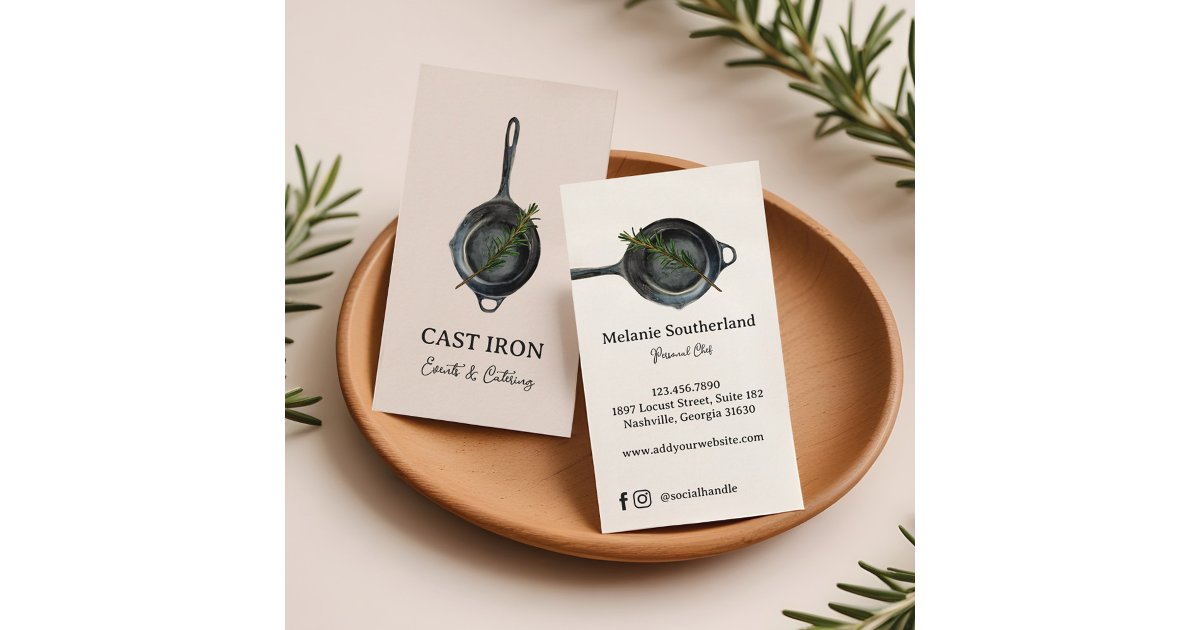 Black Cast Iron Skillet Personal Chef & Catering Business Card | Zazzle