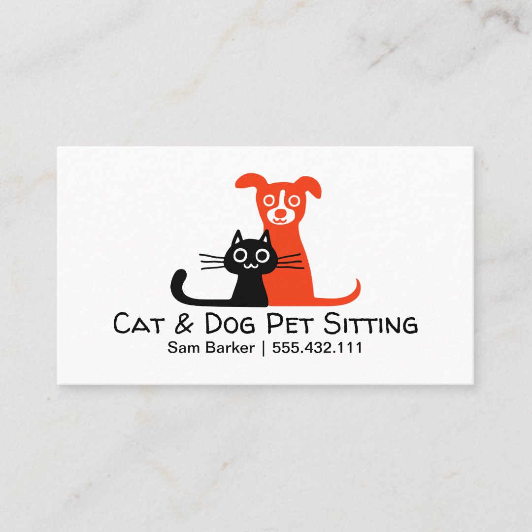 Black Cat and Red Dog Pet Sitting | Pet Care Business Card | Zazzle