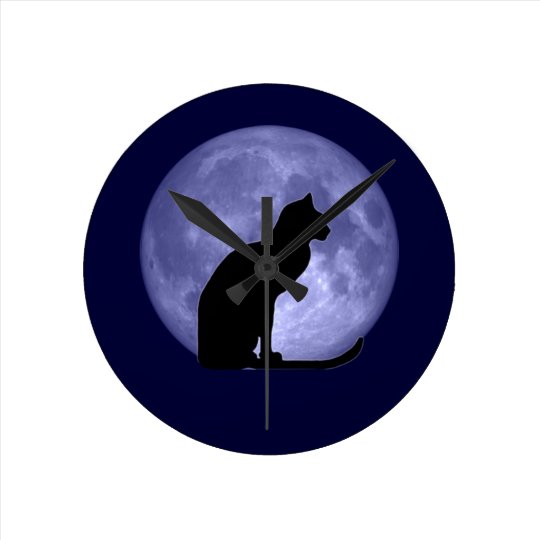 Black Cat Blue Moon clock | Zazzle.com