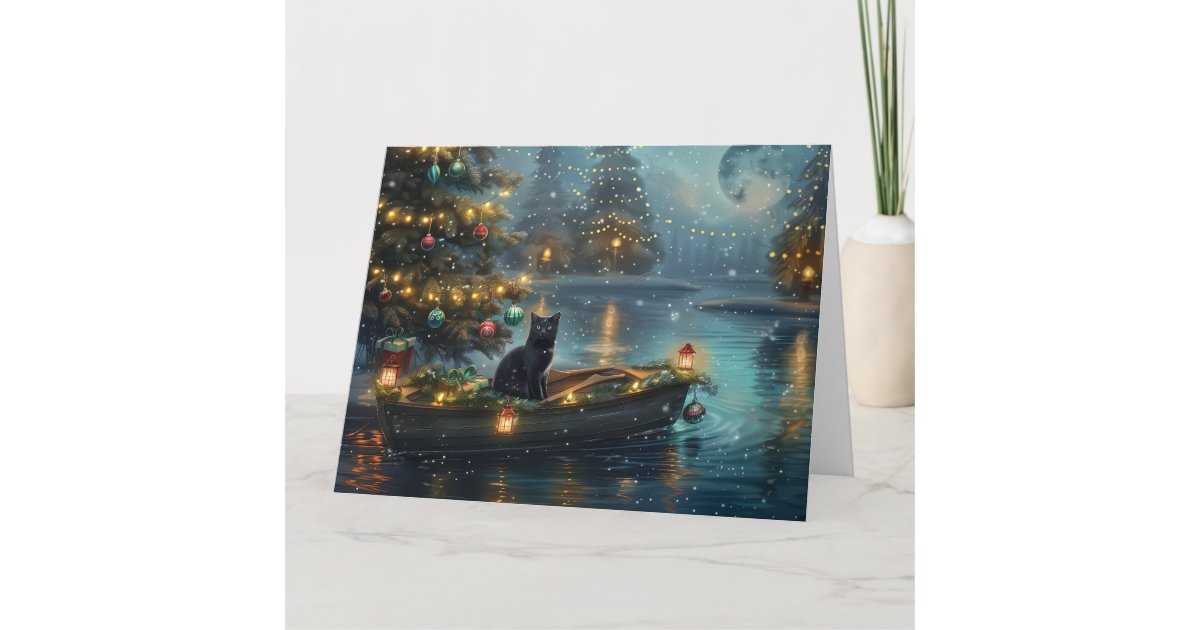 Black Cat Christmas Festive Voyage Card | Zazzle