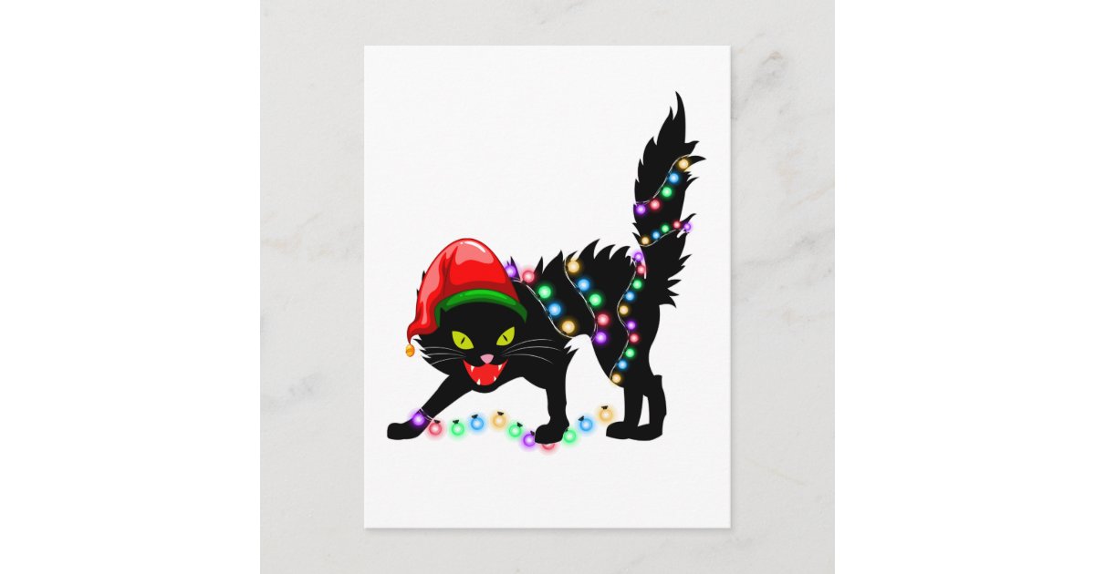 Black Cat christmas lights Postcard | Zazzle