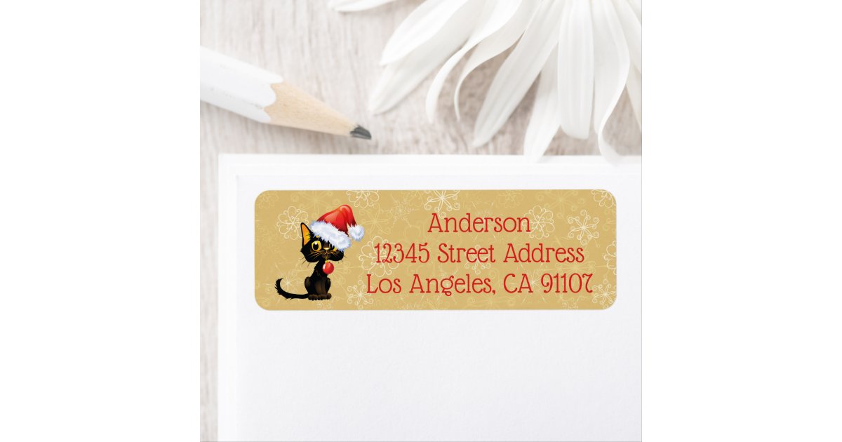 Black Cat Christmas Return Address Label | Zazzle